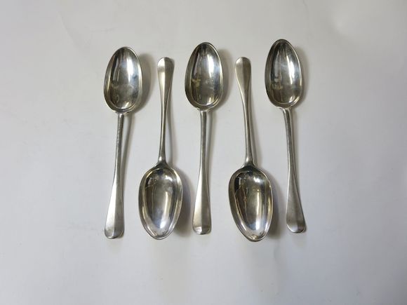 Bonhams : A set of five George III silver tablespoons probably by ...
