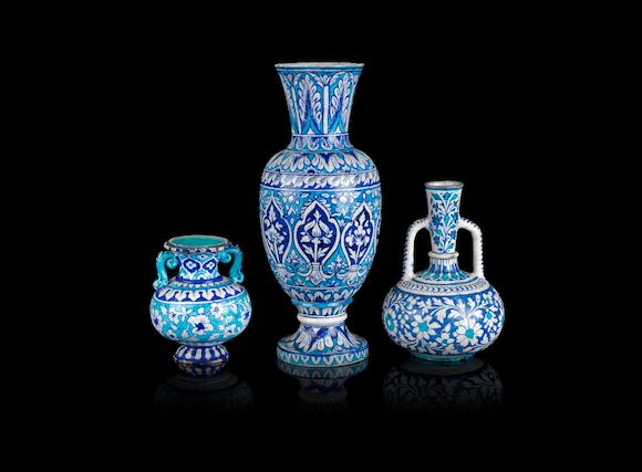 Bonhams : Three Multan underglaze-painted pottery Vases Northern India ...