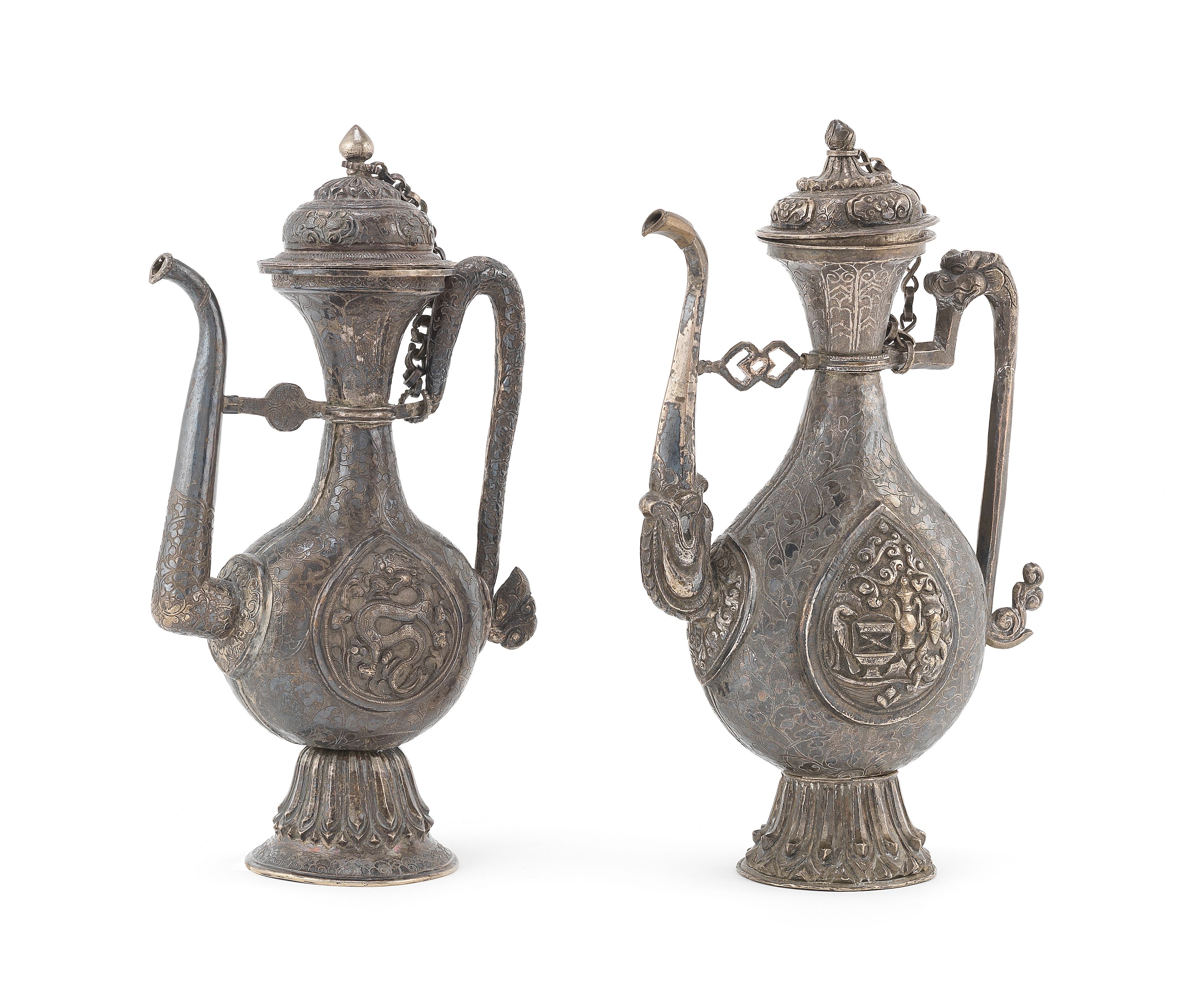 Bonhams : A pair of repoussé and chased silver ewers and covers 19th ...