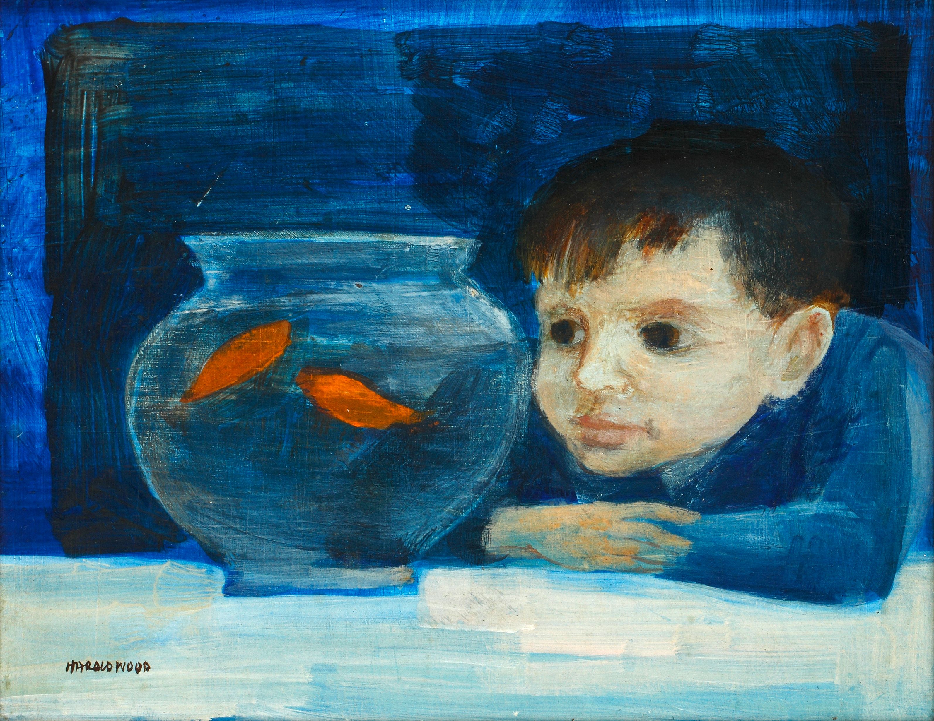 Bonhams : Harold Wood (British, born 1918) Boy and Goldfish
