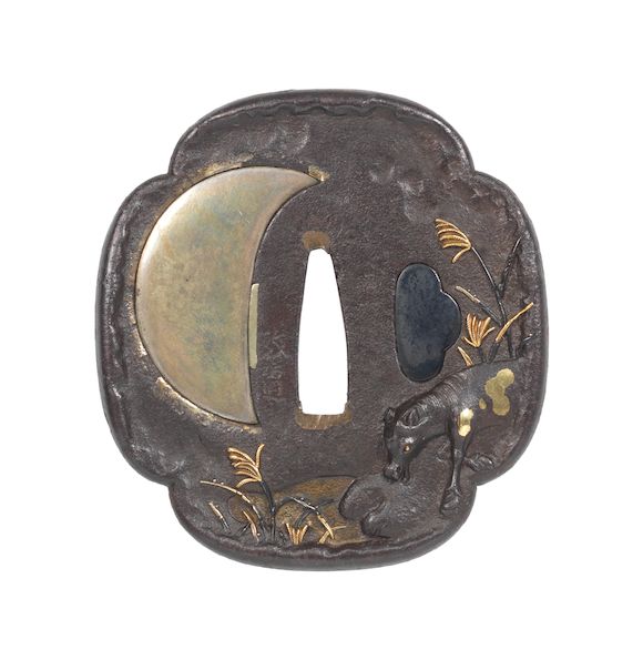 Bonhams : An inlaid iron tsuba By Tanaka Toshikage, after Hamano ...