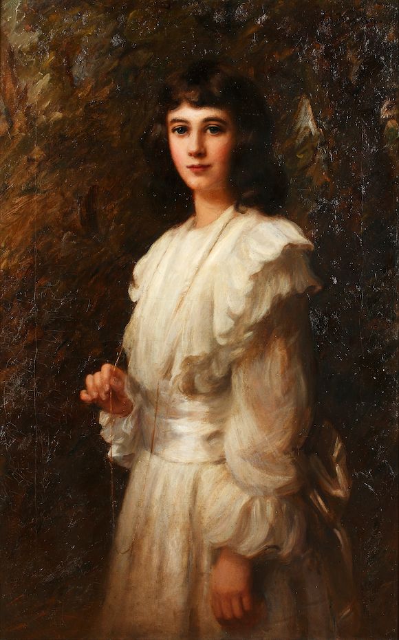 Bonhams : J H Bentley (British, 19th Century) Portrait of a young girl