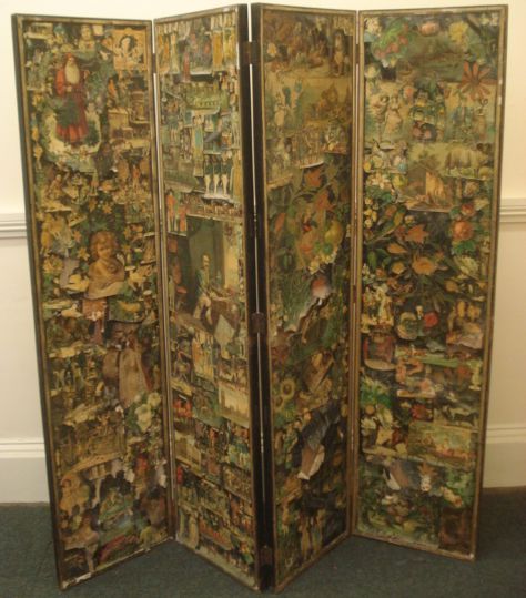 Bonhams : A Victorian four-fold scrap screen, the rectangular panels ...