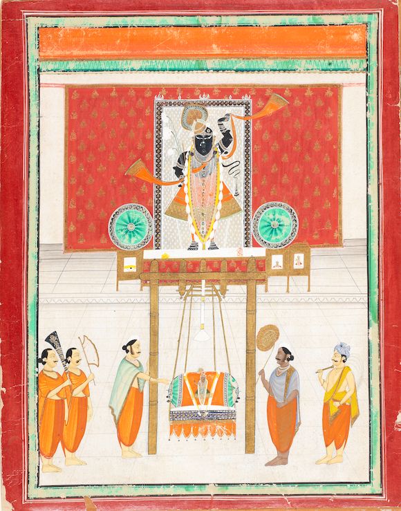 Bonhams : Two paintings depicting devotees before an image of Sri Nath ...