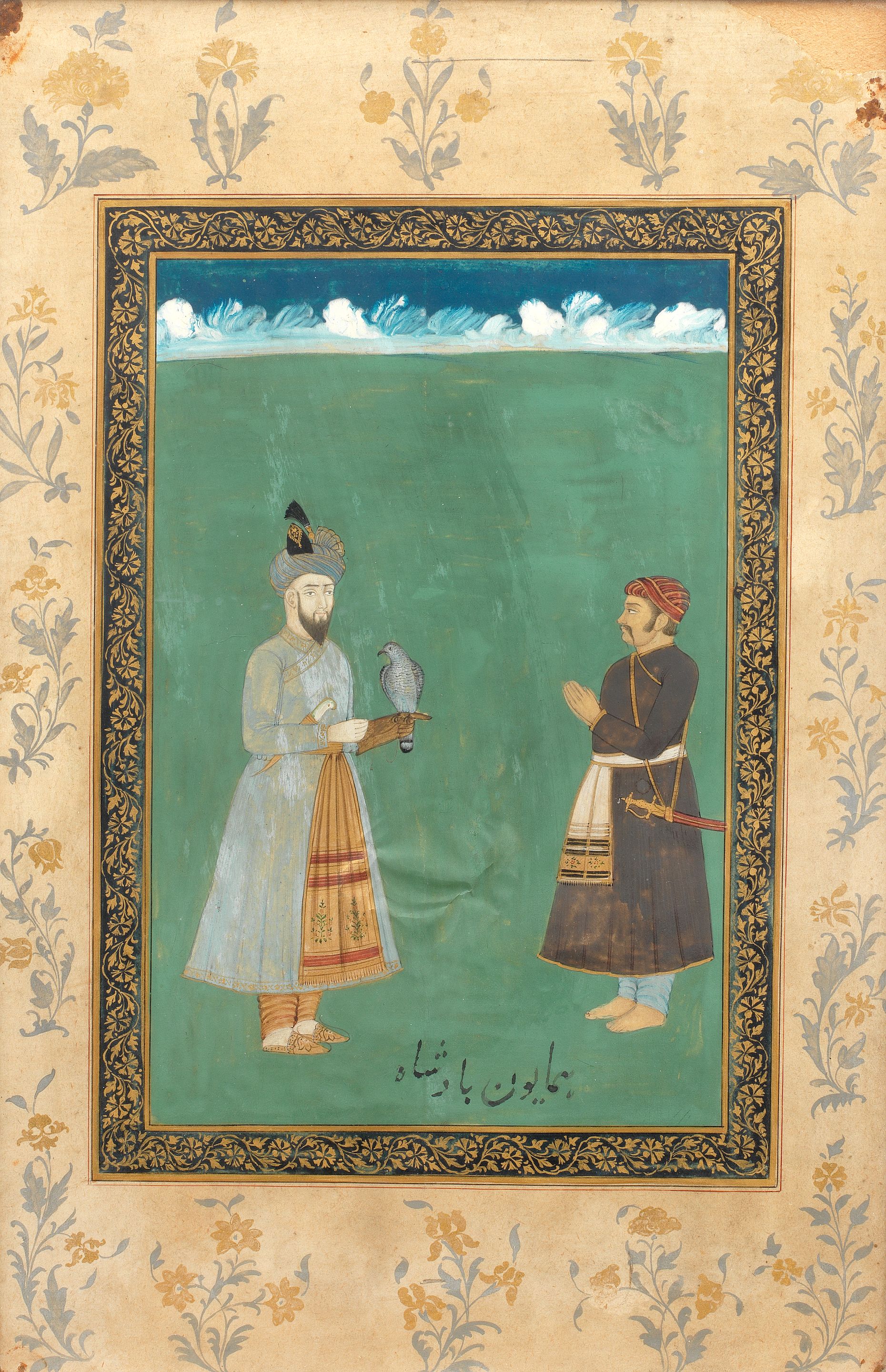 Bonhams : The Emperor Humayun in a landscape with a falcon on his wrist ...