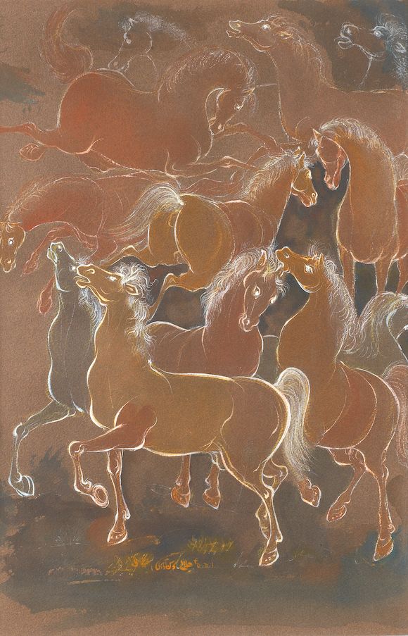 Bonhams : Jalali Susan-Abadi (Iranian, 20th Century) Horses