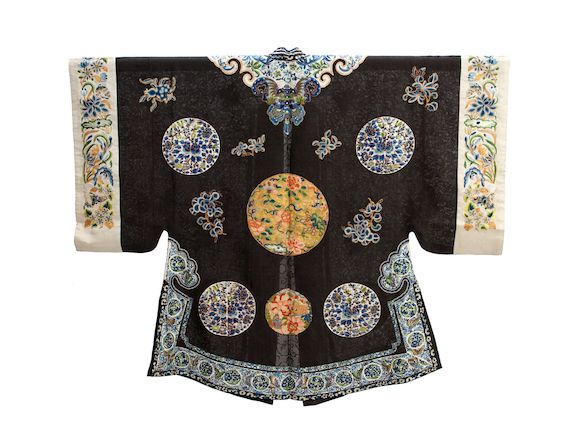 Bonhams : A Chinese black gauze robe and navy satin robe, late 19th century