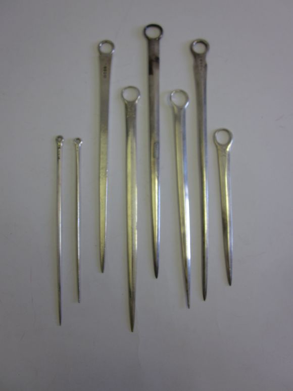 Bonhams : Eight 18th / 19th century silver meat skewers various dates ...