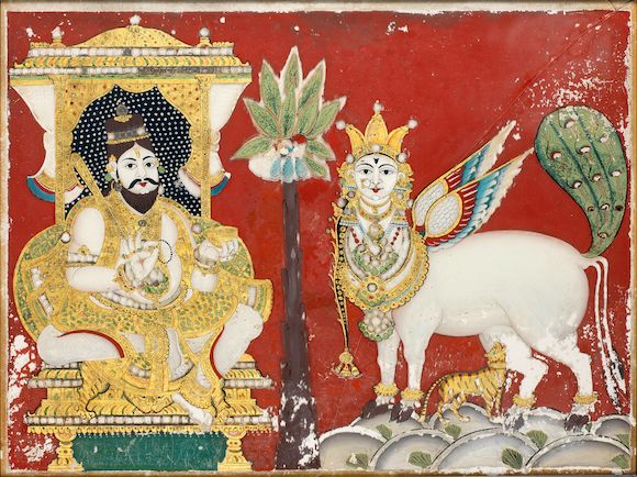 Bonhams : A reverse glass painting depicting the sage Vasistha and ...