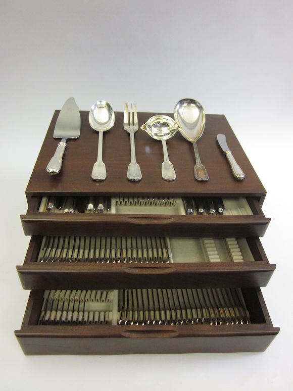 Bonhams : A modern French electroplated Fiddle and Thread pattern table ...