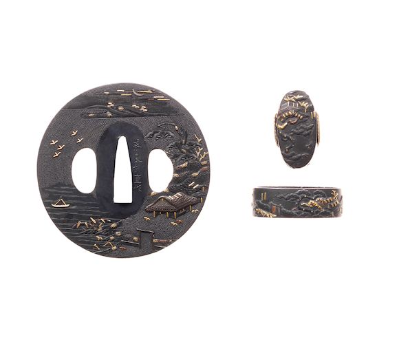 Bonhams : A shakudo set of tsuba and fuchi-gashira After Nara ...