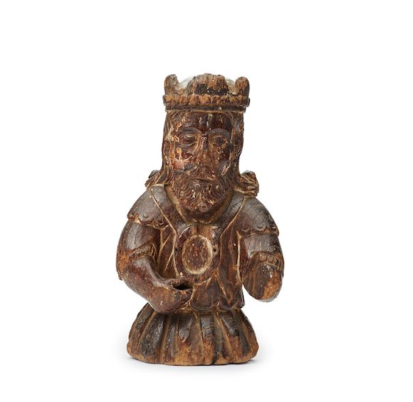 Bonhams : An early 17th century carved elm figure, English, circa 1620