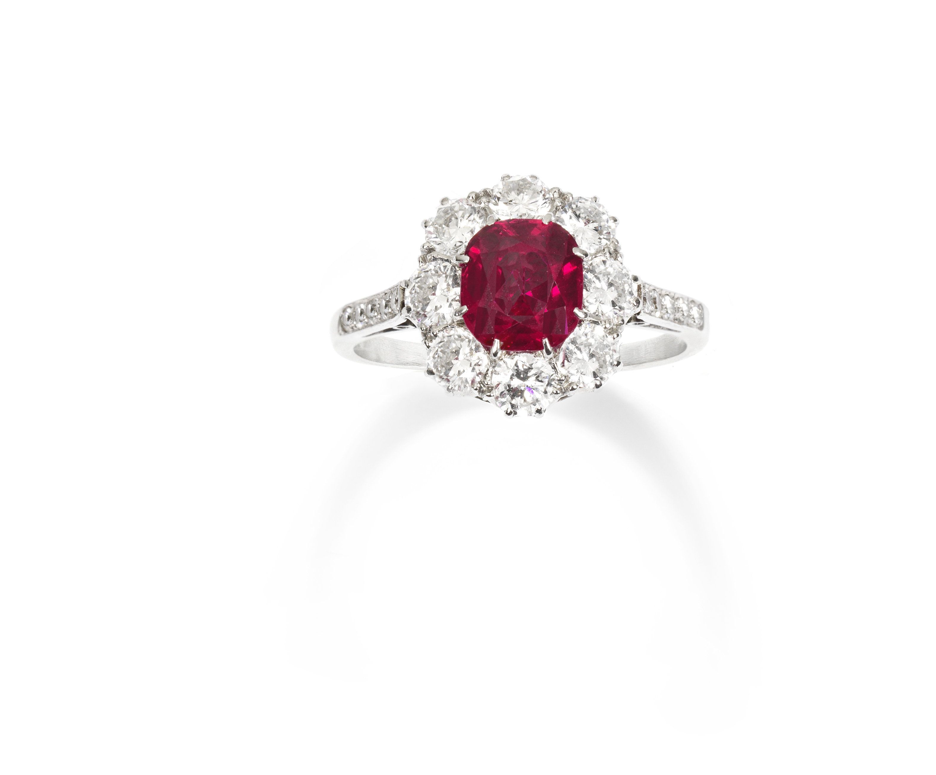 Bonhams : A ruby and diamond cluster ring