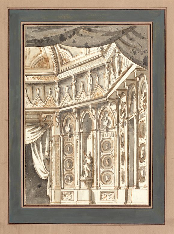 Bonhams : Pietro di Gottardo Gonzaga (Italian, 1751-1831) Interior of a ...