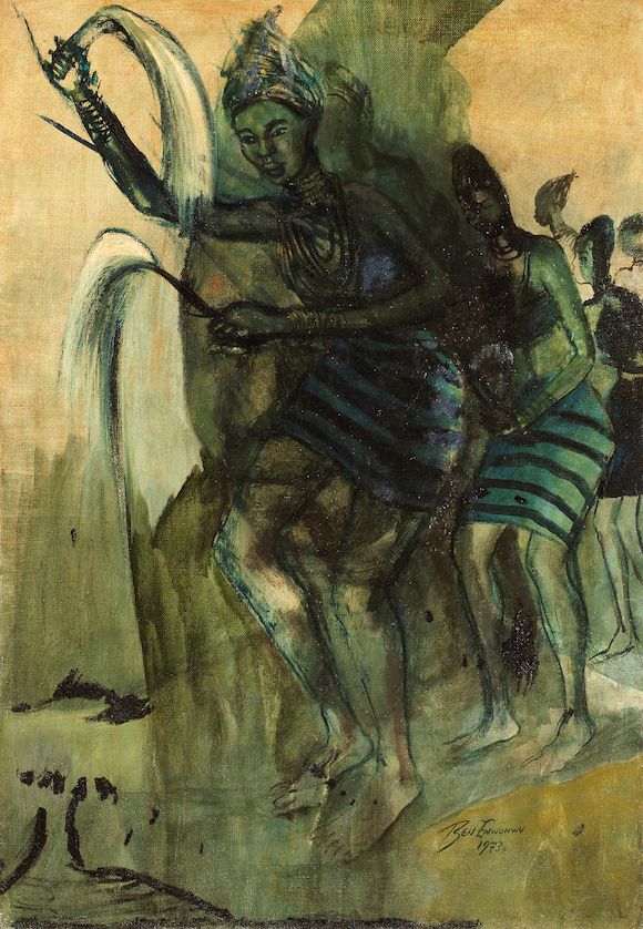 Bonhams : Benedict Chukwukadibia Enwonwu M.B.E (Nigerian, 1917-1994) Female dancer with fly-whisks