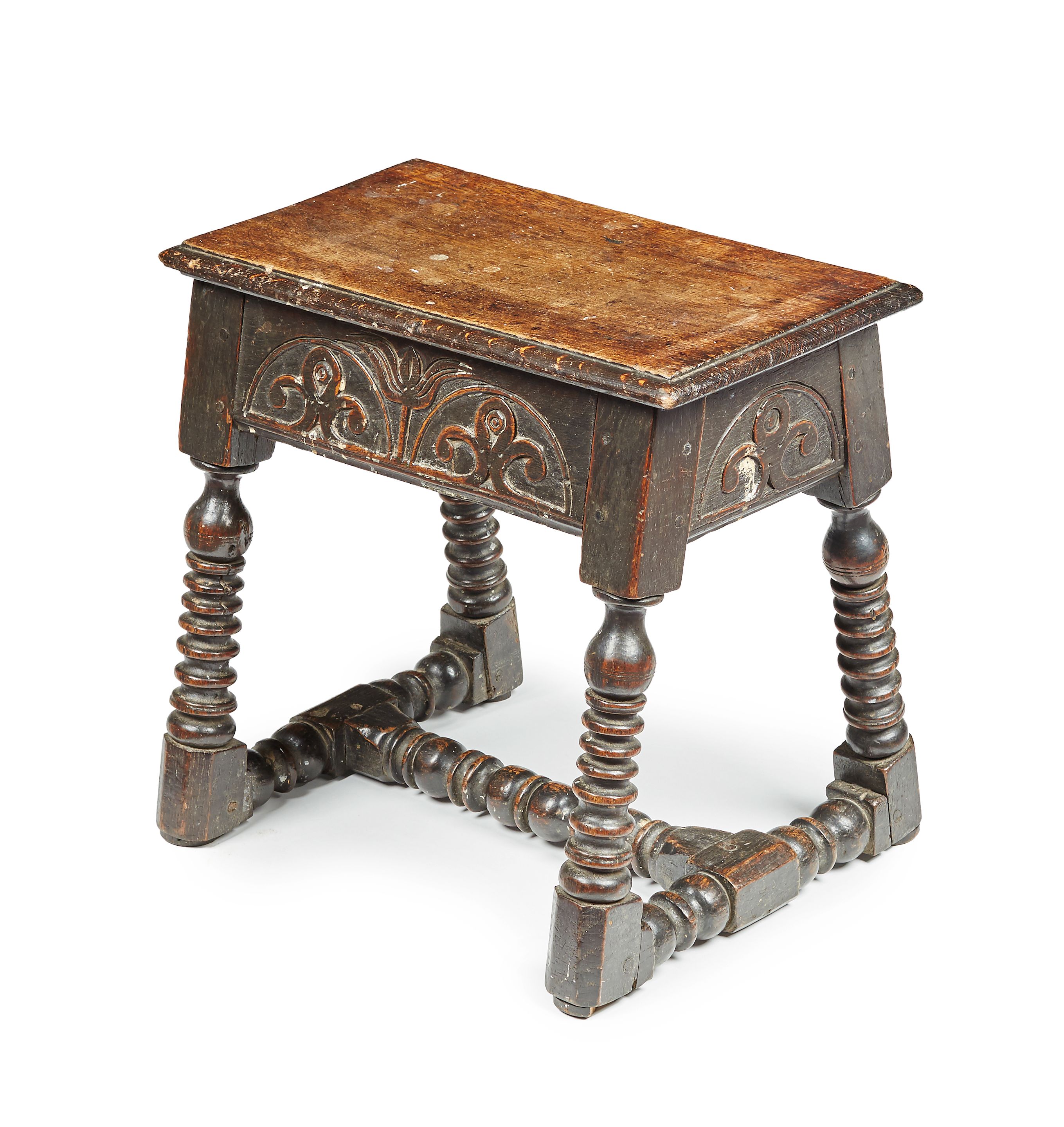 Bonhams : An interesting Charles II oak joint stool, with rare turned H ...