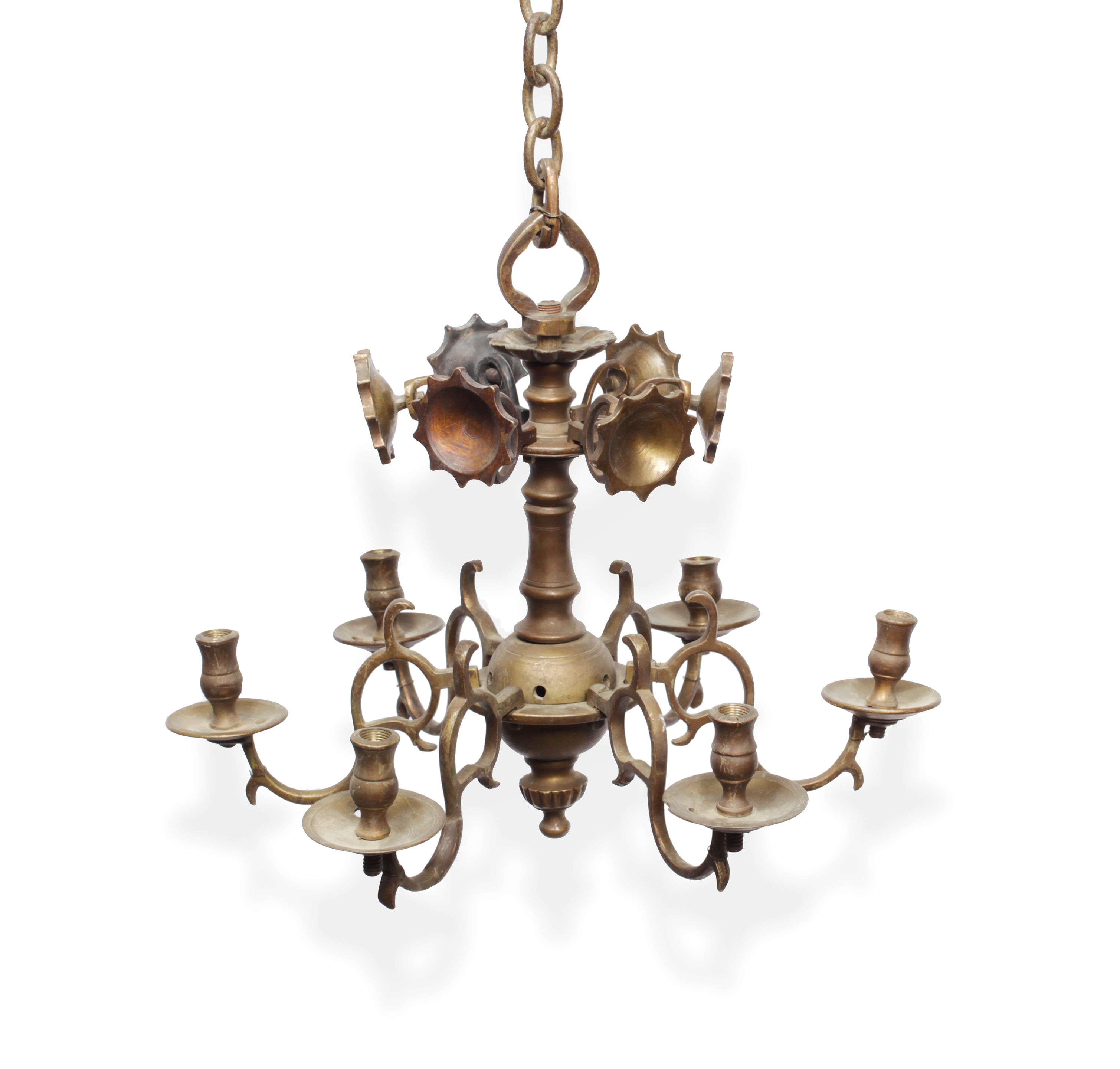 Bonhams : An early 18th century brass six-branch chandelier with ...