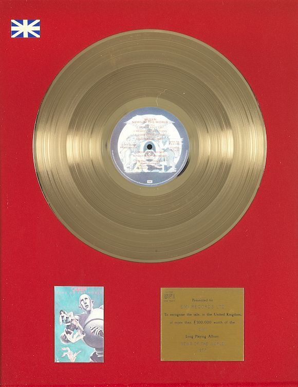 Bonhams : Queen: A BPI 'Gold' award for the album News Of The World ...