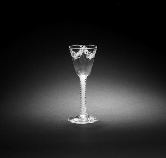 Bonhams A Beilby Enamelled Opaque Twist Wine Glass Circa 1765