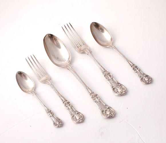 Bonhams : A William IV and later silver Queens pattern with honeysuckle ...