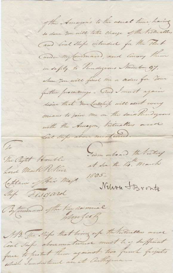 Bonhams : NELSON (HORATIO) Order signed (Nelson & Bronte), the text in ...