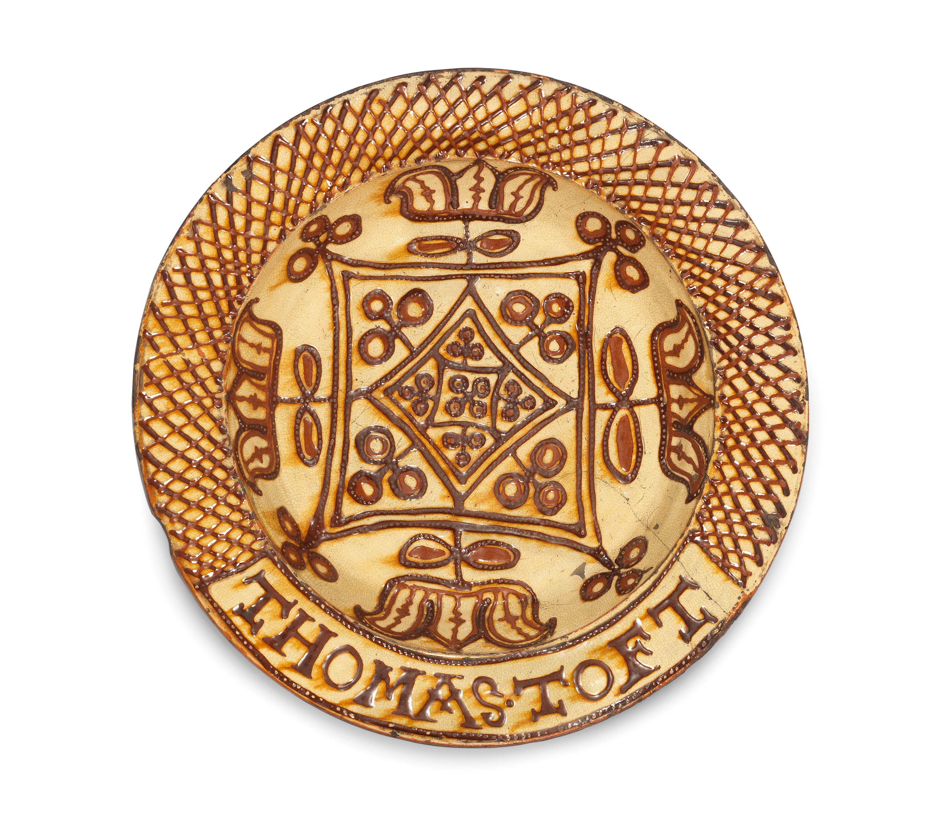 Bonhams : A Staffordshire slipware dish by Thomas Toft II, circa 1680-1700