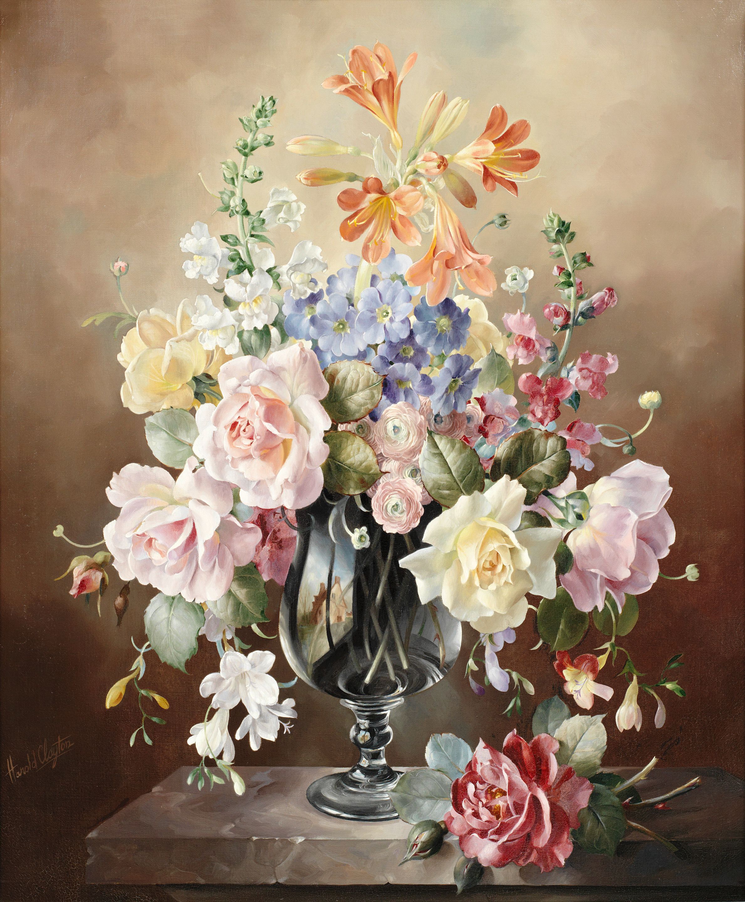 Bonhams : Harold Clayton (British, 1896-1979) Still life of Roses ...