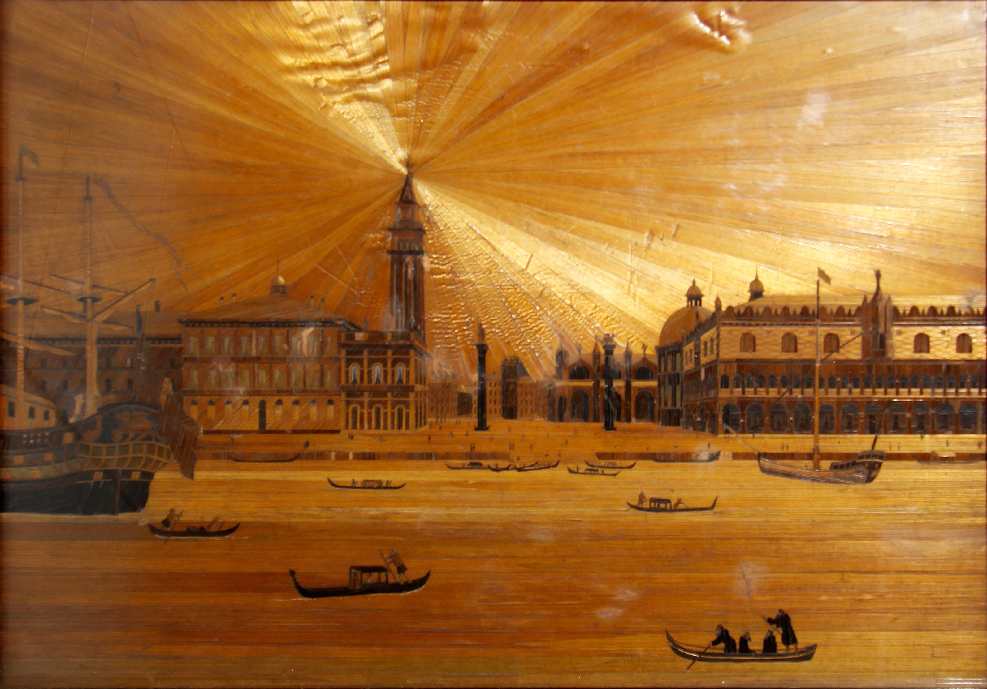 Bonhams : A 19th century straw work picture of Venice