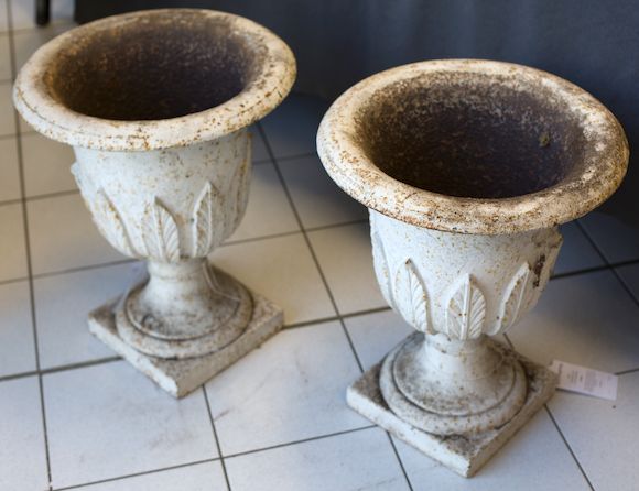 Bonhams : A pair of Victorian cast iron terrace urns, by Briggs, white ...