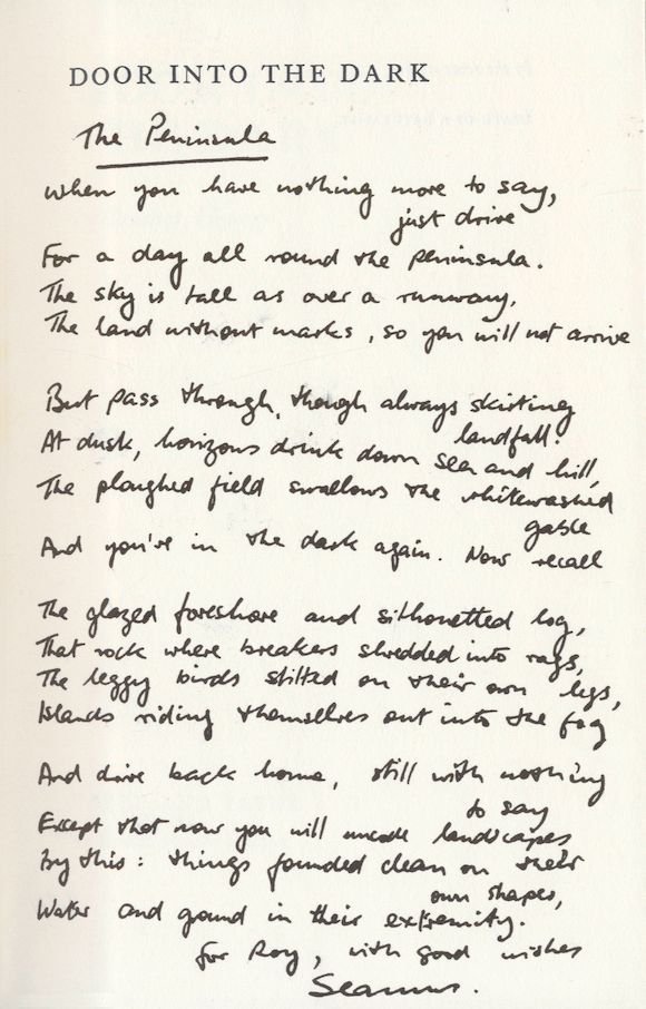 Bonhams : HEANEY (SEAMUS) Door into the Dark, FIRST EDITION, AUTOGRAPH ...