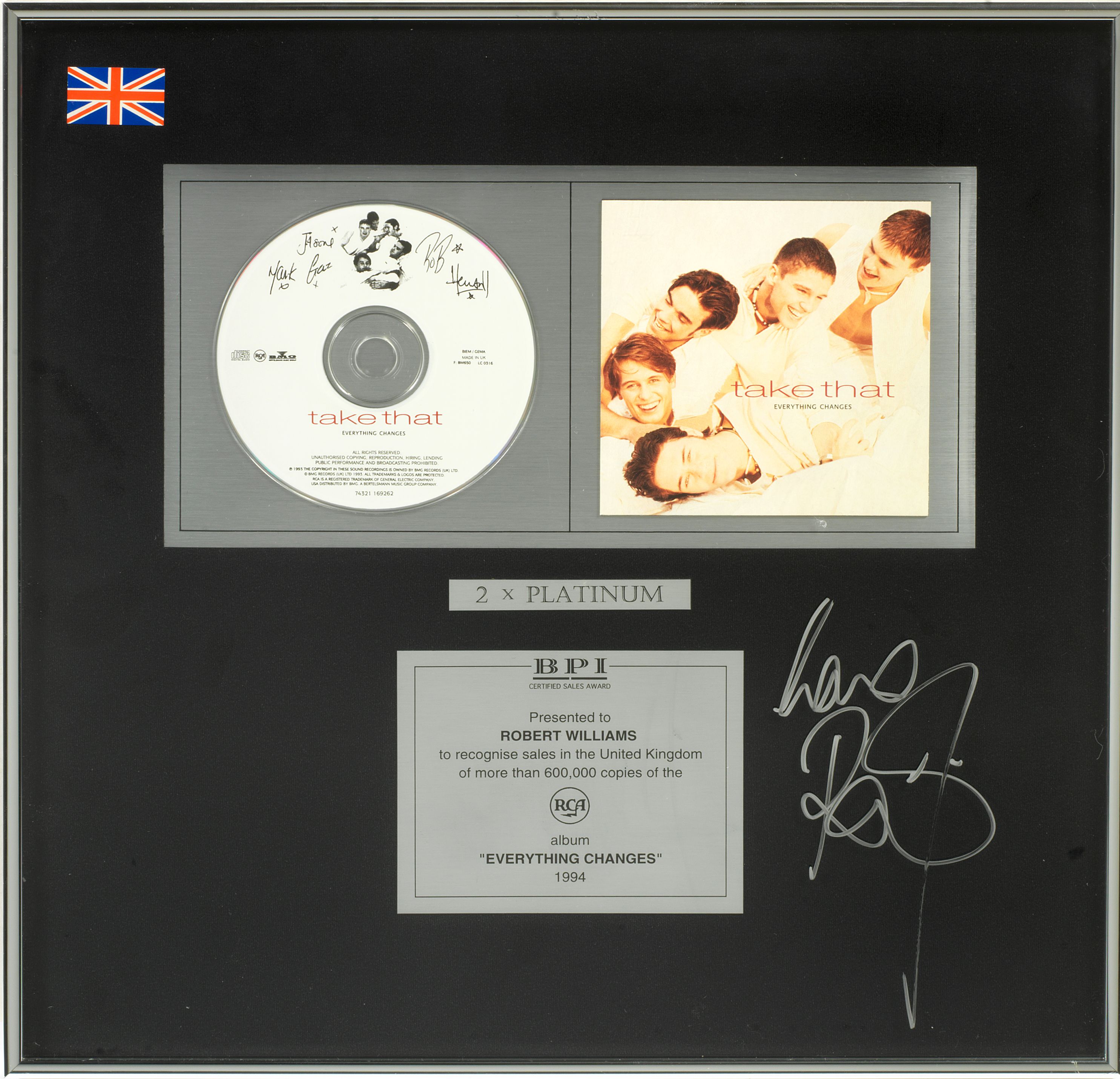 Bonhams : Take That A Multi-Platinum award for the album Everything ...
