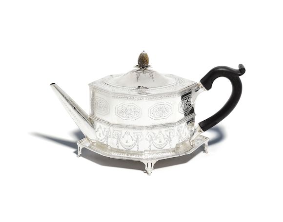 Bonhams : A George III silver teapot on stand by Hester Bateman, London ...