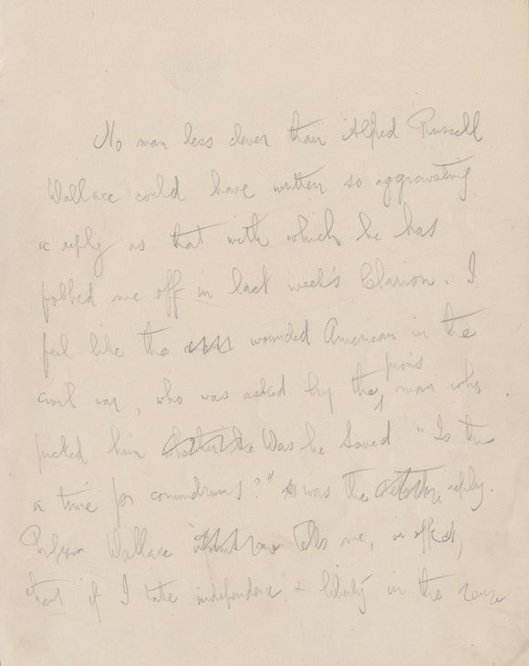 Bonhams : SHAW AND ALFRED RUSSEL WALLACE Autograph retained draft of a ...