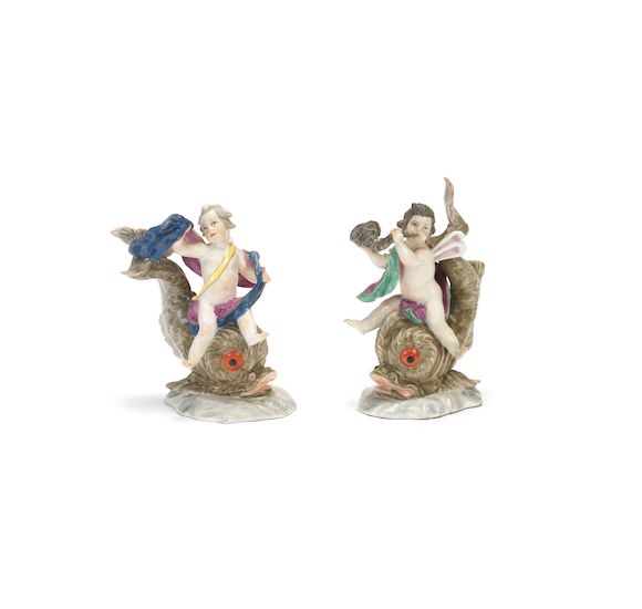 Bonhams : A pair of Meissen figures of putti riding dolphins, late 18th ...