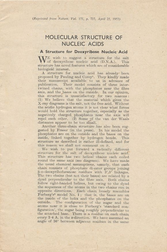 Bonhams : WATSON (JAMES D.) and FRANCIS H.C. CRICK Molecular Structure ...