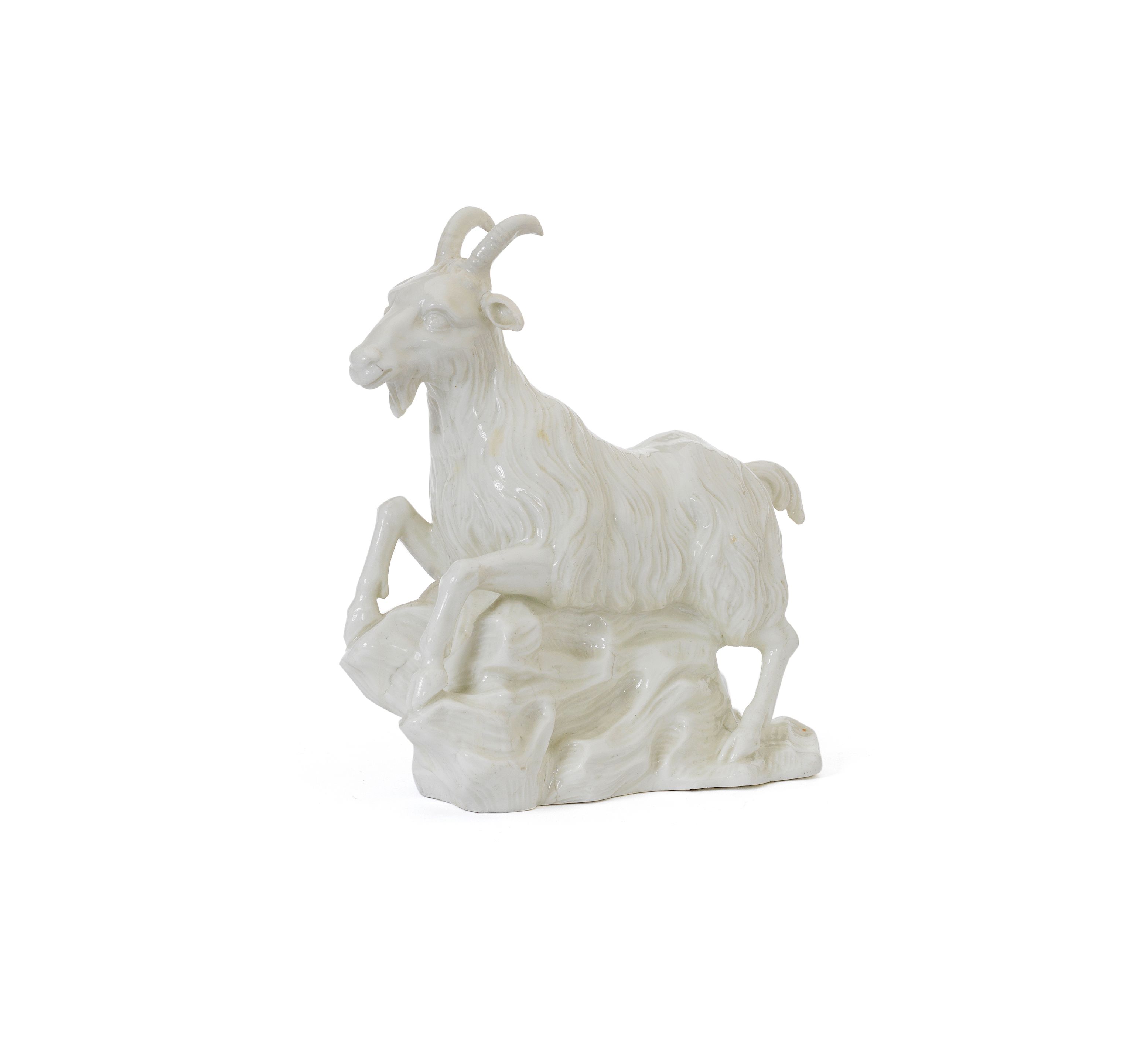 Bonhams : A Saint-Cloud white figure of a goat, circa 1740-60