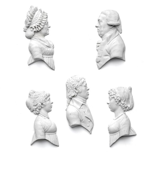 Bonhams : Five very fine biscuit porcelain portraits en profil, circa 1780