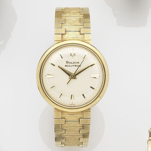 Bonhams : Bulova. An 18ct gold quartz bracelet watch Accutron, Case No ...
