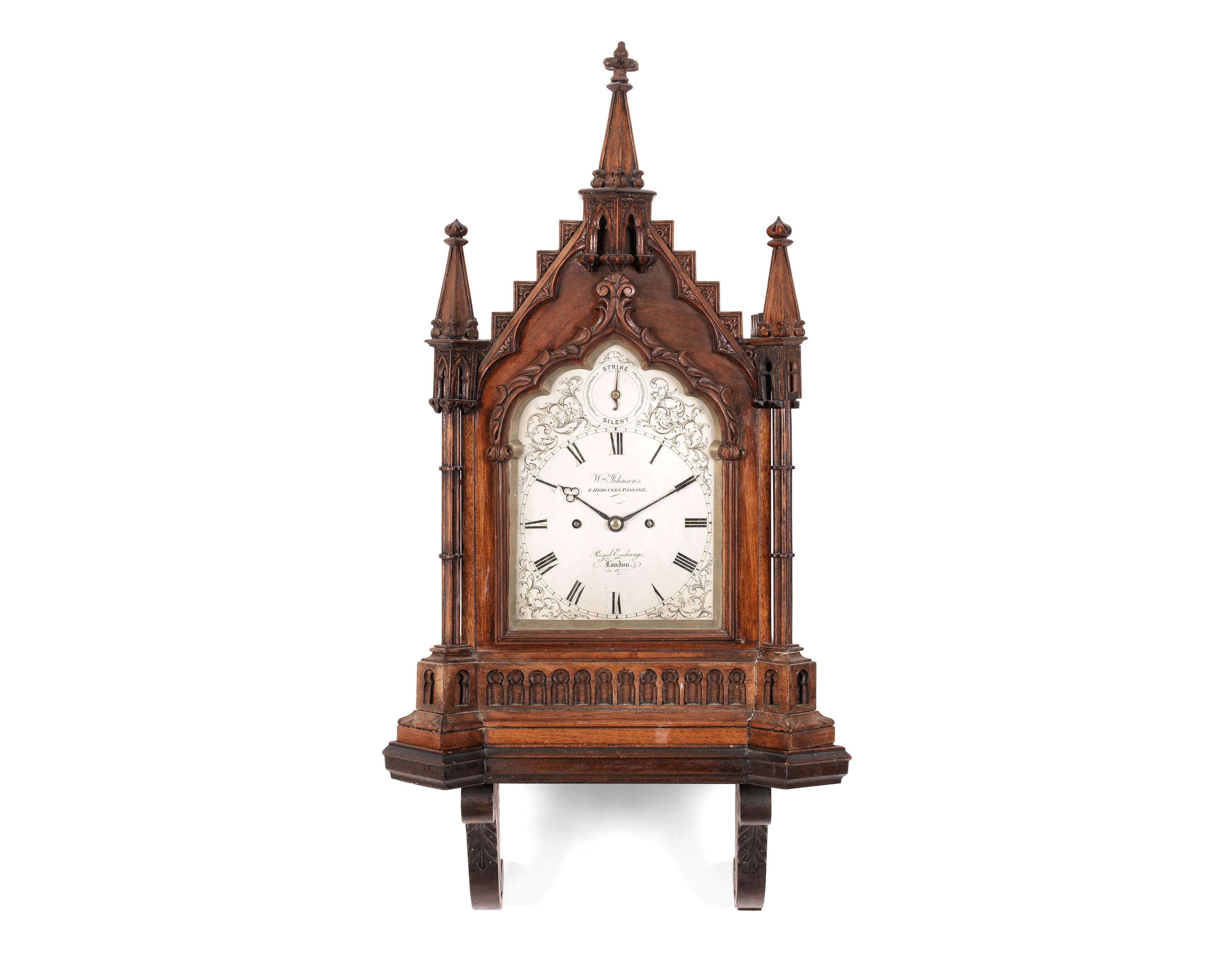 Bonhams : A 19th century Gothic Revival oak quarter chiming bracket ...