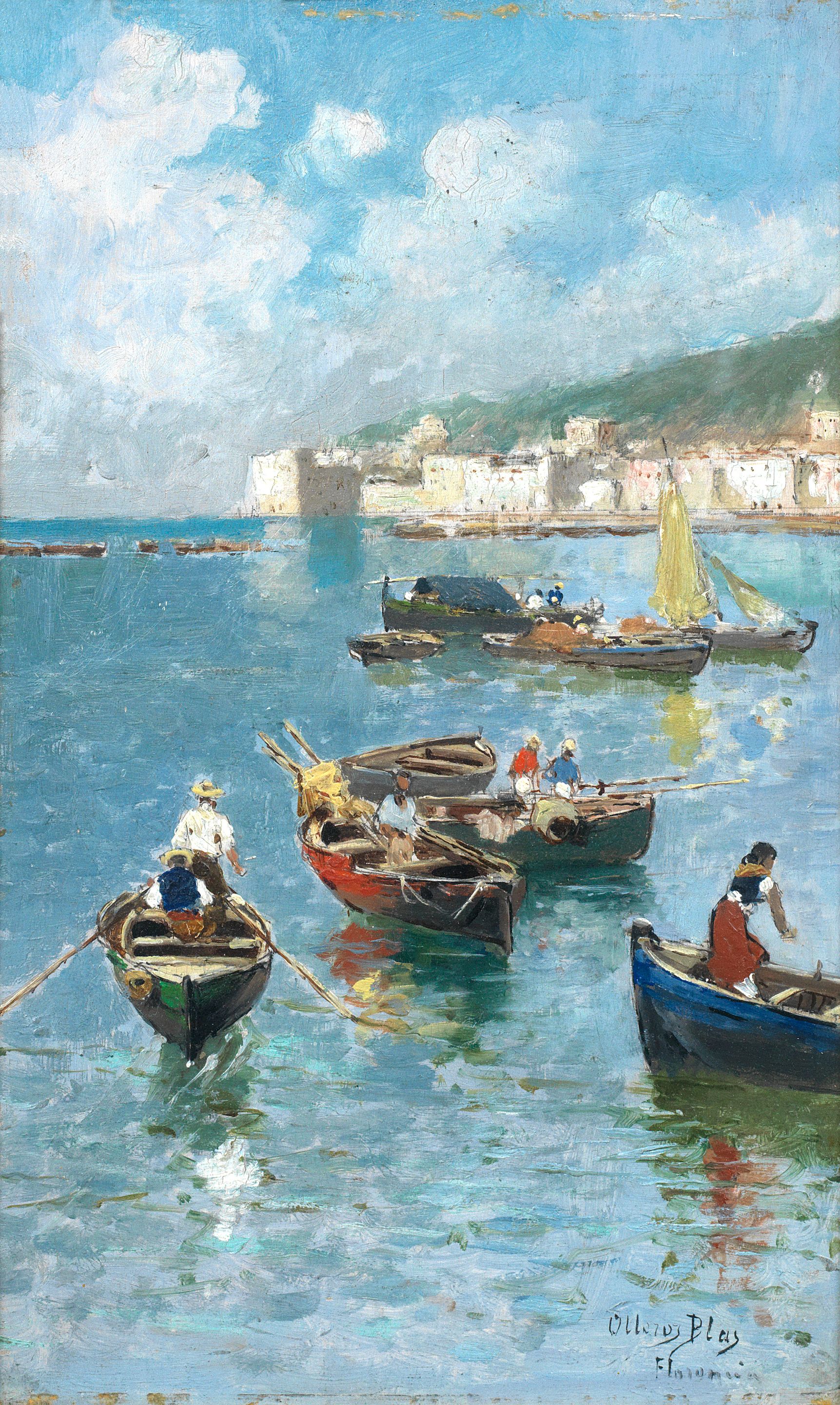 Bonhams : Blas Olleros y Quintana (Spanish, 1851-1919) Rowing boats off ...