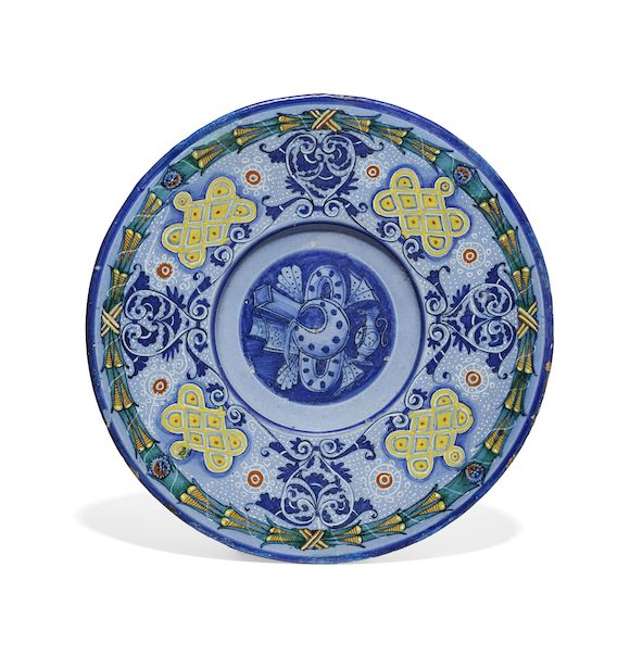 Bonhams : A Faenza dish decorated with a maiolica jug, circa 1525-35