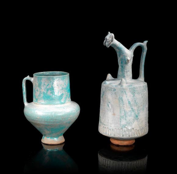 Bonhams : A Seljuk monochrome pottery jug and zoomorphic spouted Ewer ...
