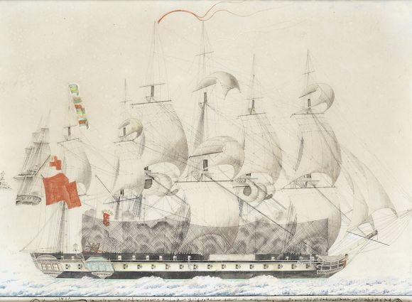 Bonhams : A European frigate under sail, another in the distance behind ...