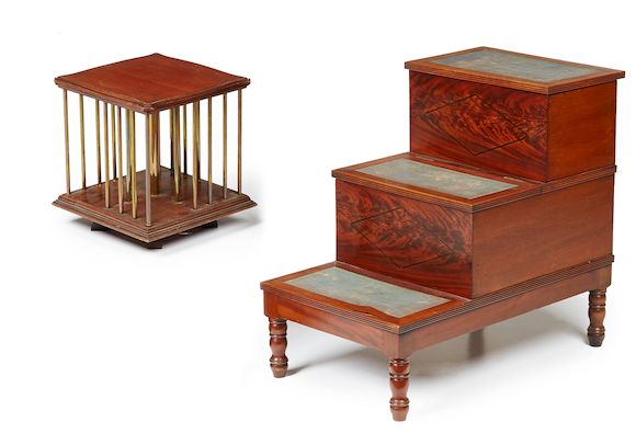 Bonhams : An Edwardian walnut revolving table top bookcase and a set of ...