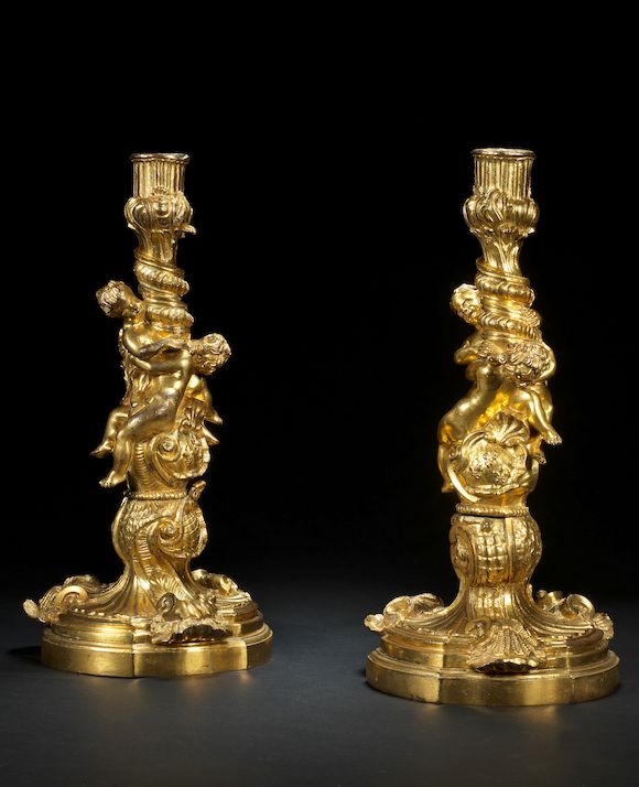 Bonhams : A pair of French late 19th century rococo style gilt-bronze ...
