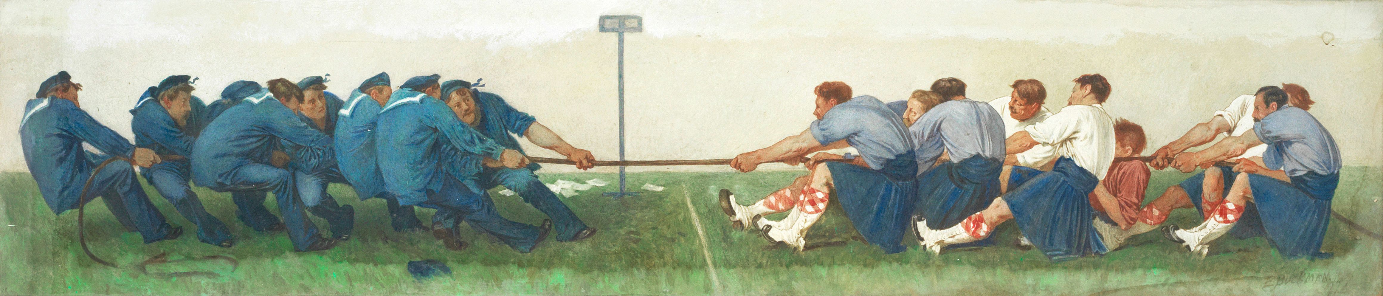 Bonhams : Edwin Buckman (British, 1841-1930) Tug of war, Army against Navy