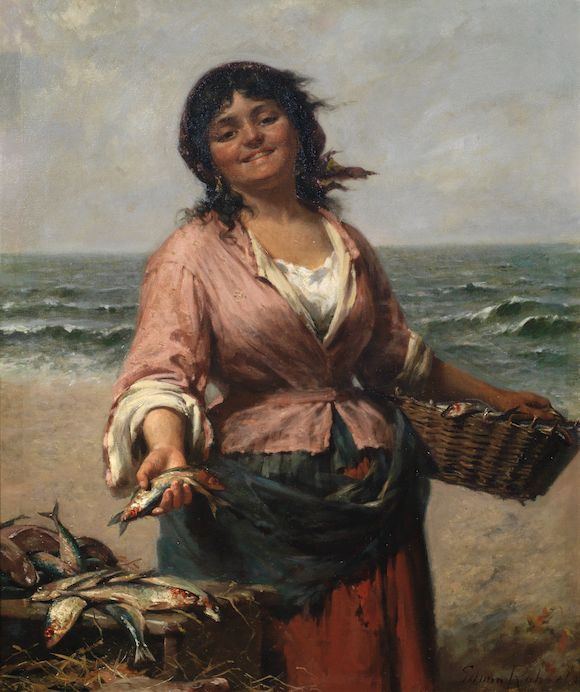Bonhams : Edwin Thomas Roberts (British, 1840-1917) The fisher girl