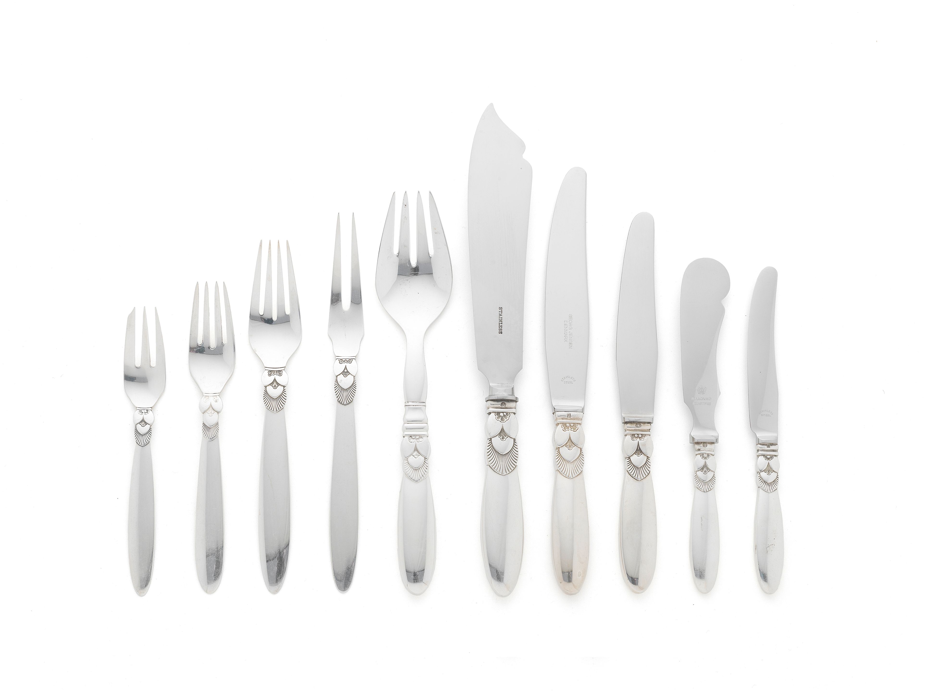 Bonhams : GEORG JENSEN A Gundorph Albertus designed Danish silver Cactus pattern table service ...