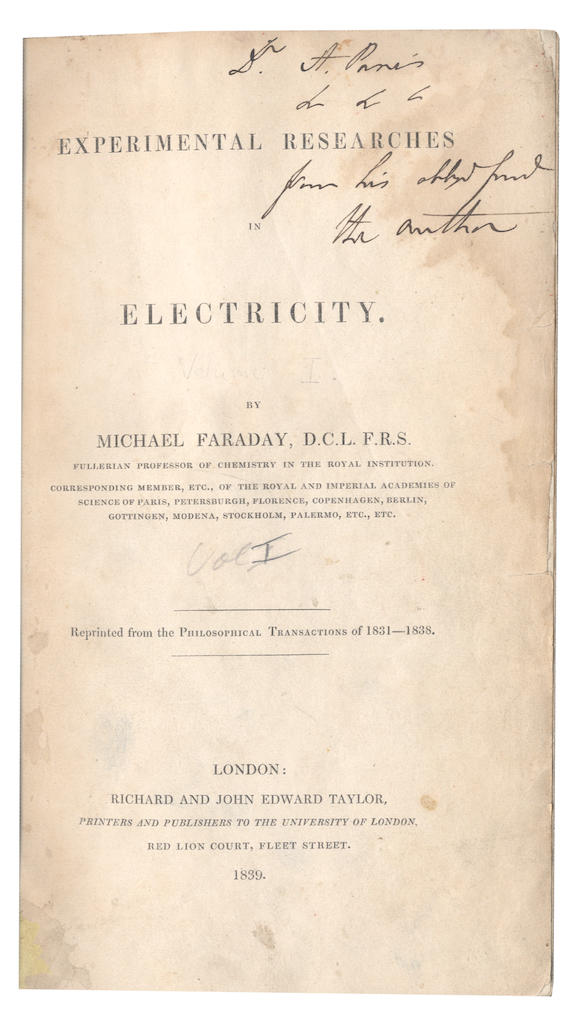 Bonhams : FARADAY (MICHAEL) Experimental Researches in Electricity, 3 ...