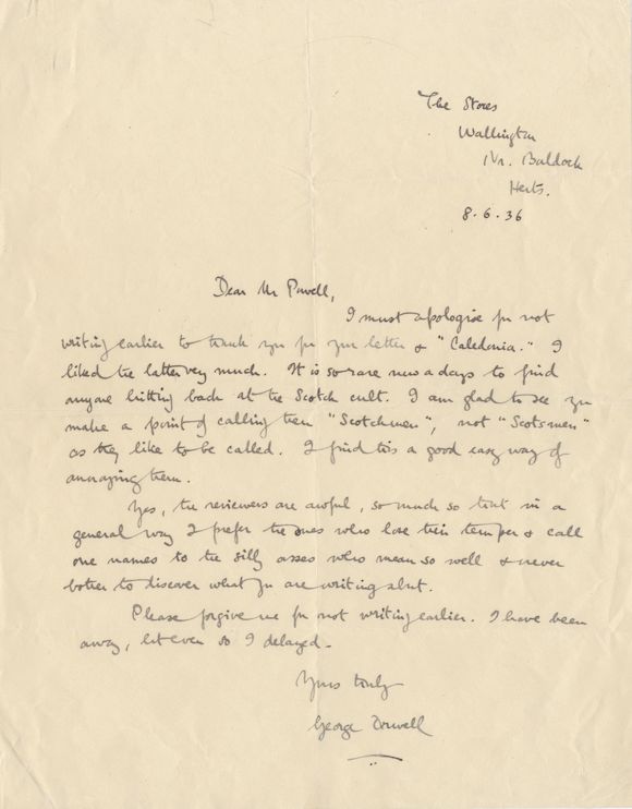 Bonhams : ORWELL (GEORGE) Autograph letter signed ("George Orwell"), to ...